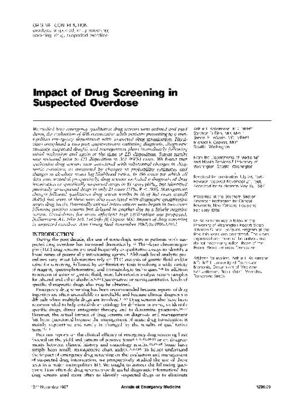 (PDF) Impact of drug screening in suspected overdose