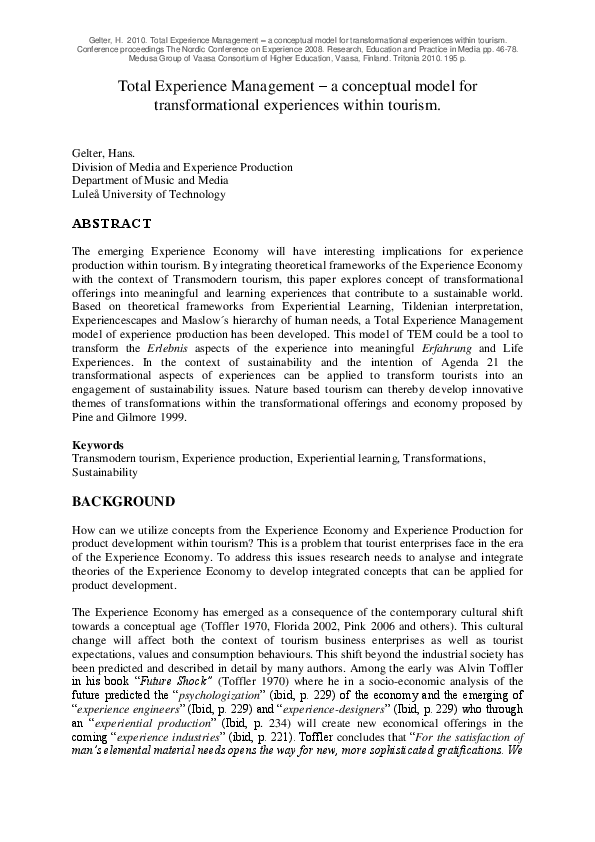 (PDF) Total Experience Management – a conceptual model for ...