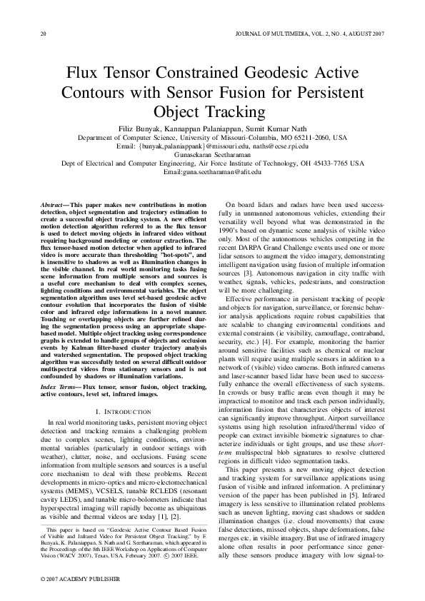 (PDF) Flux Tensor Constrained Geodesic Active Contours with Sensor Fusion for Persistent Object ...