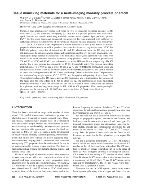 (PDF) Tissue mimicking materials for a multi-imaging modality prostate phantom | Ernest Madsen ...