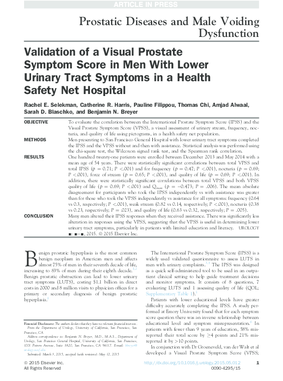 (PDF) Validation of a Visual Prostate Symptom Score in Men With Lower ...
