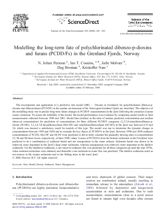 (PDF) Modelling the long-term fate of polychlorinated dibenzo-p-dioxins and furans (PCDD/Fs) in ...