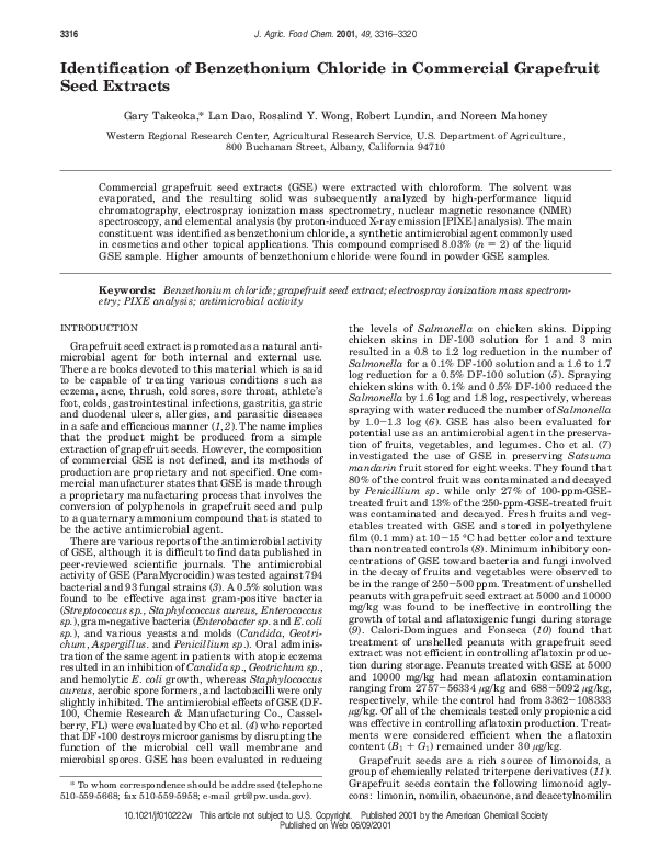 (PDF) Identification of Benzethonium Chloride in Commercial Grapefruit Seed Extracts