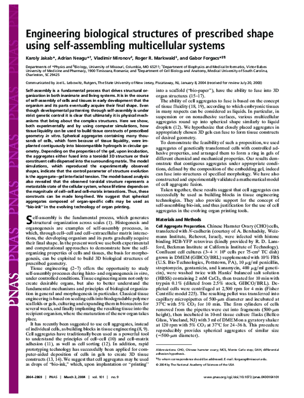 (PDF) Engineering biological structures of prescribed shape using self-assembling multicellular ...