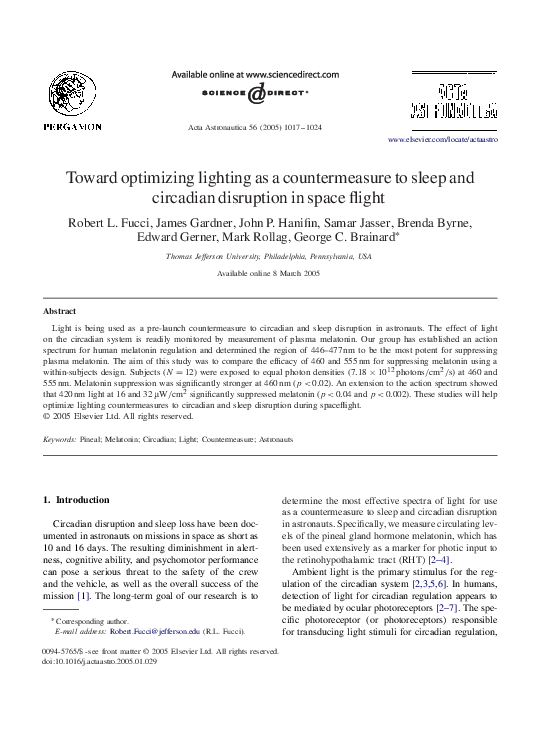 (PDF) Toward optimizing lighting as a countermeasure to sleep and ...
