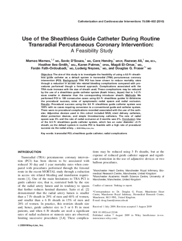 (PDF) Use of the sheathless guide catheter during routine transradial ...