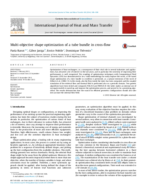 Pdf Multi Objective Shape Optimization Of A Tube Bundle In Cross Flow