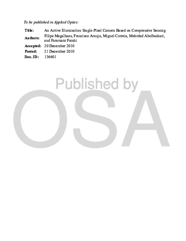 Pdf Active Illumination Single Pixel Camera Based On Compressive