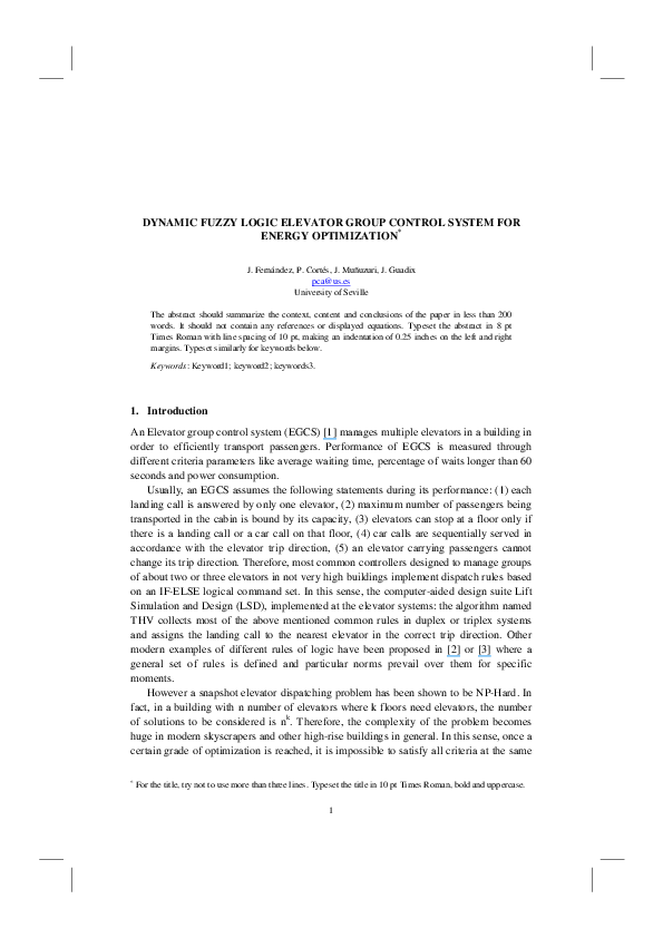 Dynamic Fuzzy Logic Elevator Group Control System For Energy Optimization