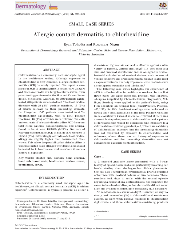 (PDF) Allergic contact dermatitis to chlorhexidine