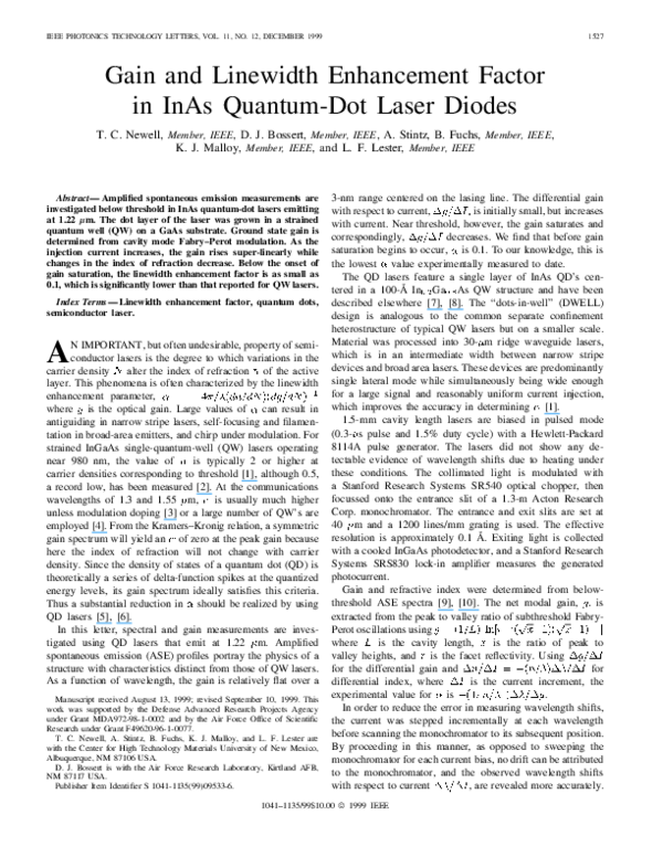 (PDF) Gain and linewidth enhancement factor in InAs quantum-dot laser ...