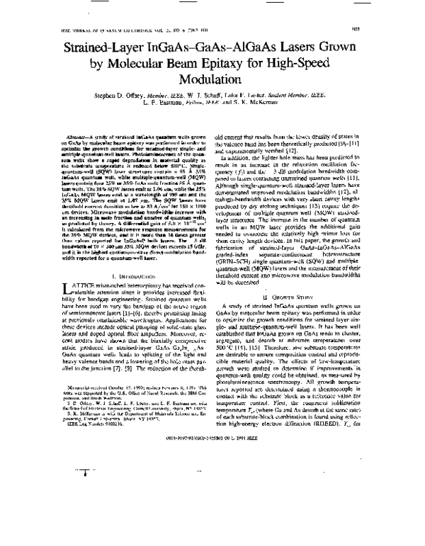(PDF) Strained-layer InGaAs-GaAs-AlGaAs lasers grown by molecular beam epitaxy for high-speed ...