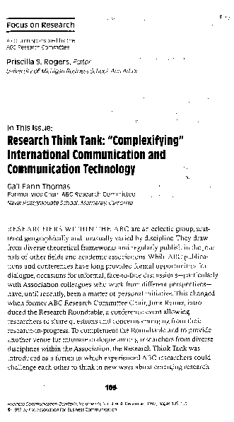 (PDF) Research Think Tank: "Complexifying" International Communication ...
