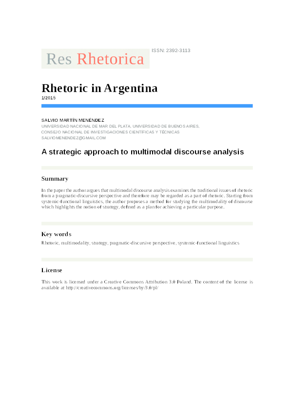 (PDF) A strategic approach to multimodal discourse analysis