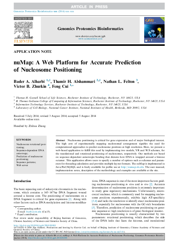 (PDF) nuMap: A Web Platform for Accurate Prediction of Nucleosome ...