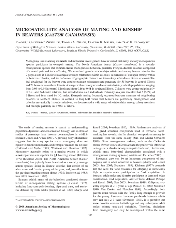 (PDF) Microsatellite analysis of mating and kinship in beavers (Castor ...
