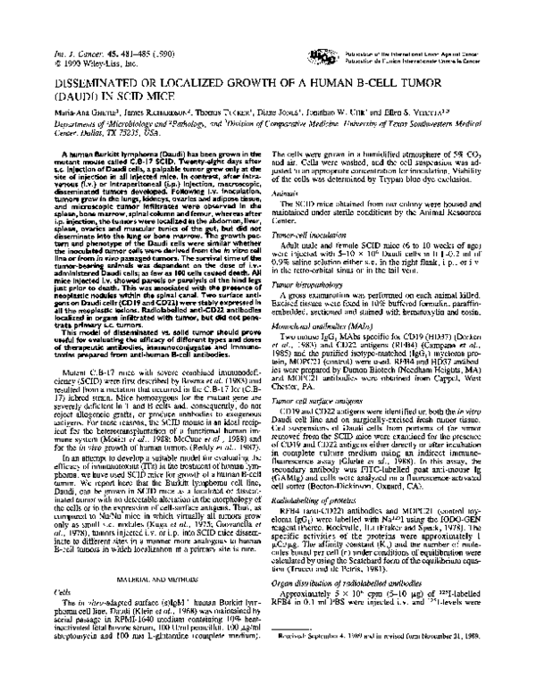 (PDF) Disseminated or localized growth of a human B-cell tumor (Daudi ...