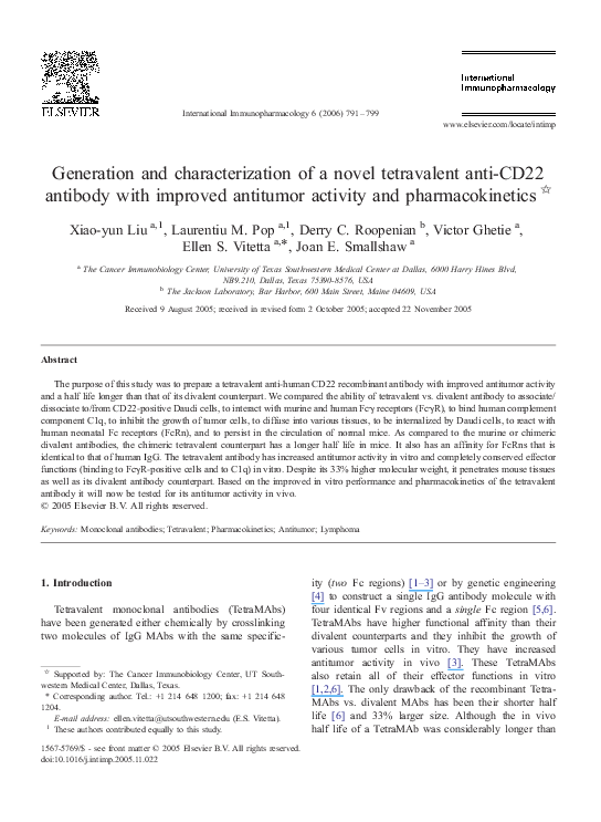 (PDF) Generation and characterization of a novel tetravalent anti-CD22 antibody with improved ...