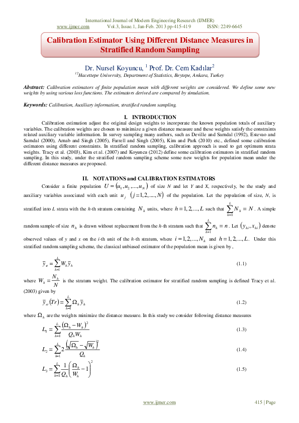 Pdf Calibration Estimator Using Different Distance Measures In Stratified Random Sampling