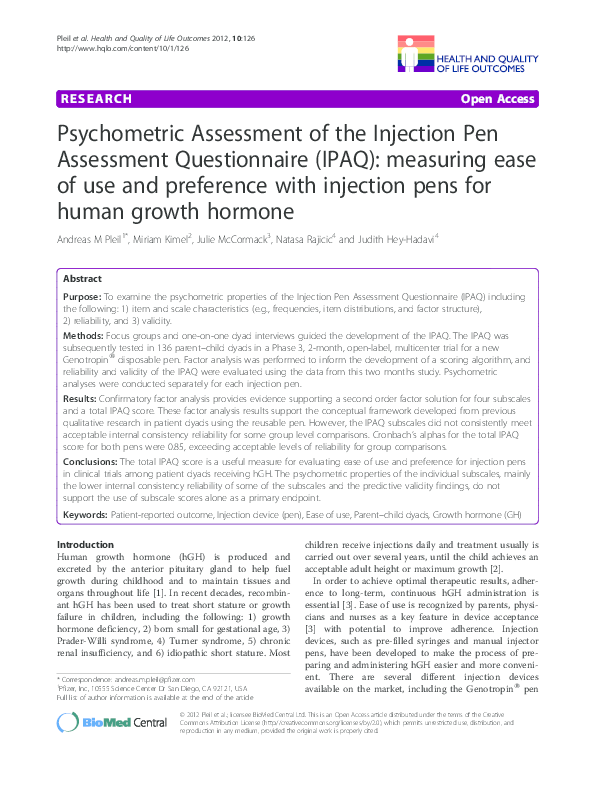 (PDF) Psychometric Assessment of the Injection Pen Assessment ...
