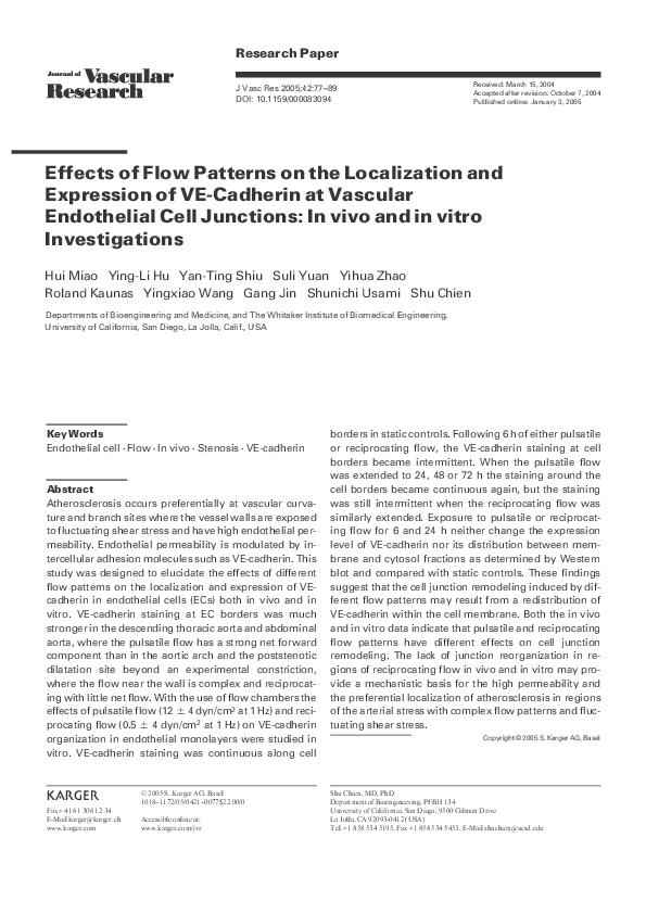 Effects Of Flow Patterns On The Localization And Expression Of Ve Cadherin At Vascular