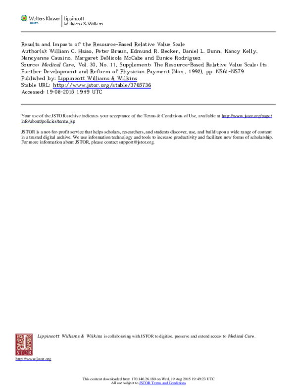 (PDF) Results and Impacts of the Resource-Based Relative Value Scale