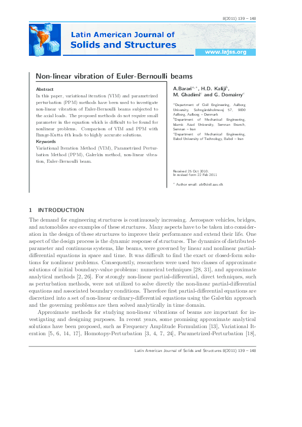 Pdf Non Linear Vibration Of Euler Bernoulli Beams
