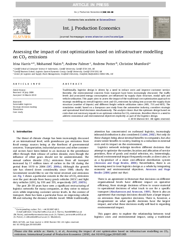 (PDF) Assessing the impact of cost optimization based on infrastructure modelling on CO2 emissions