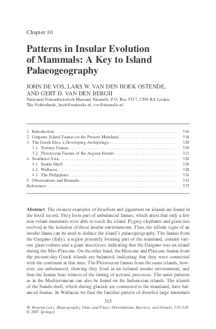 (PDF) Patterns in Insular Evolution of Mammals: A Key to Island ...