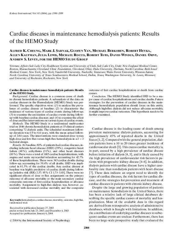 (PDF) Cardiac diseases in maintenance hemodialysis patients: Results of ...