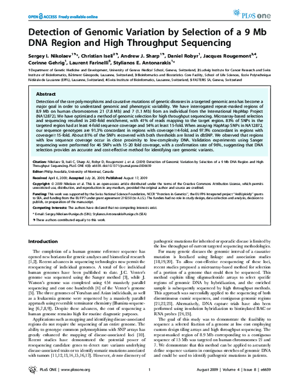 Pdf Detection Of Genomic Variation By Selection Of A 9 Mb Dna Region And High Throughput