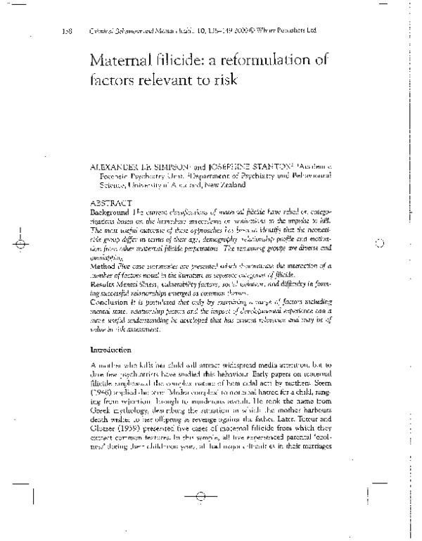 (PDF) Maternal filicide: a reformulation of factors relevant to risk