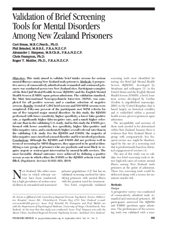 (PDF) Validation of Brief Screening Tools for Mental Disorders Among ...
