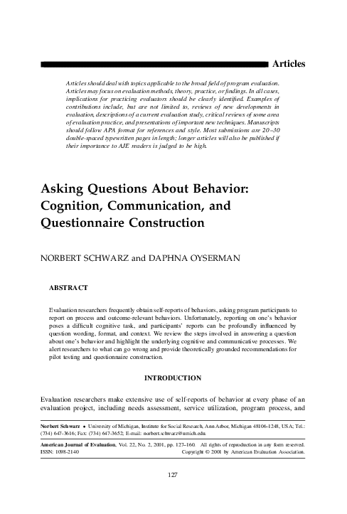 (PDF) Asking questions about behavior: cognition, communication, and ...