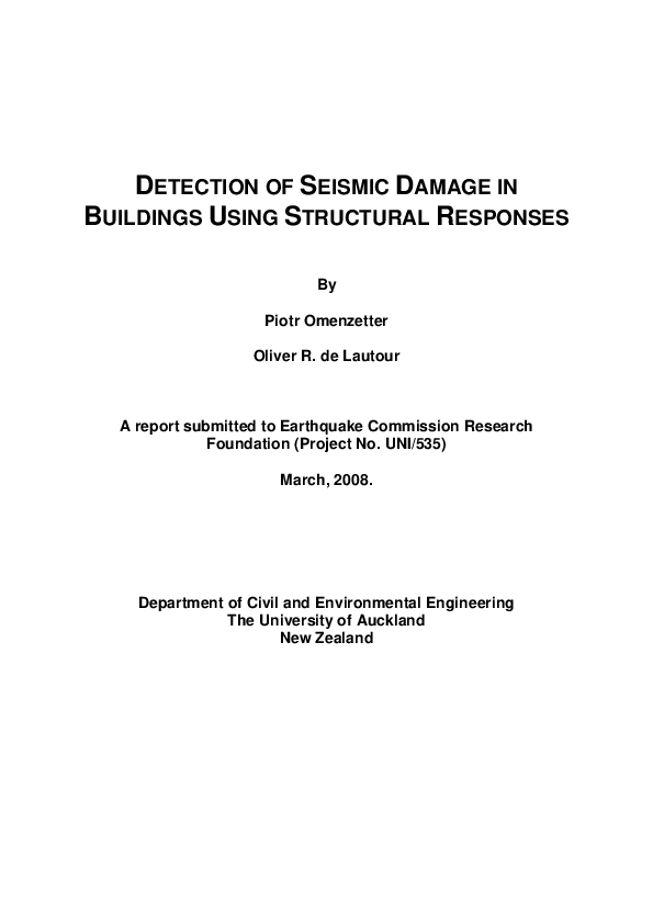 (PDF) Detection of seismic damage in buildings using structural responses
