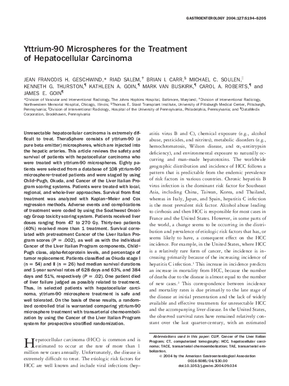 (PDF) Yttrium-90 microspheres for the treatment of hepatocellular carcinoma