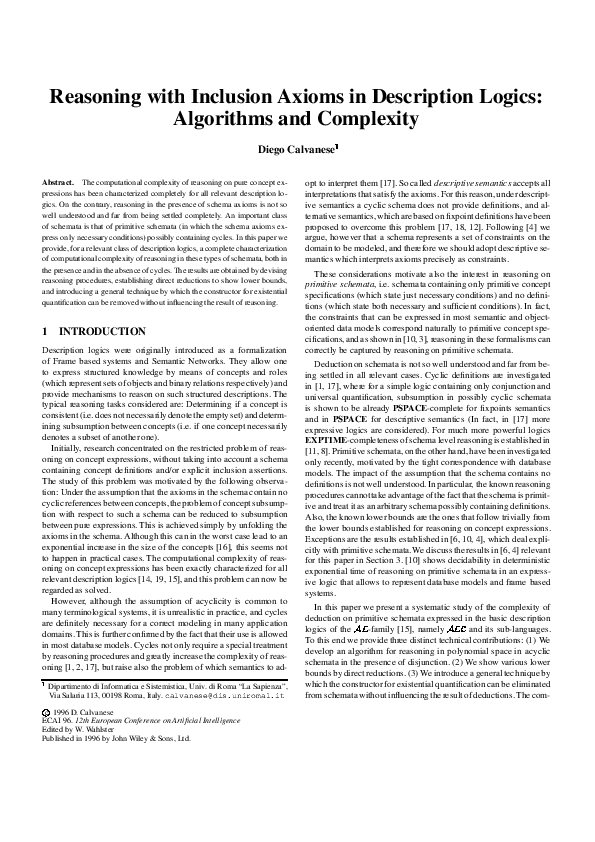 (PDF) Reasoning With Inclusion Axioms In Description Logics: Algorithms and Complexity'