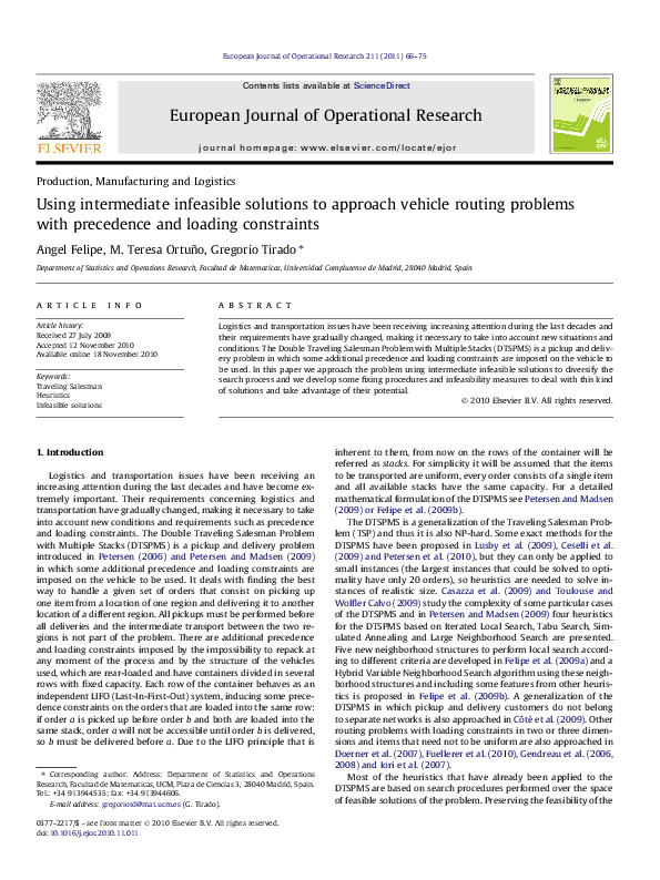 (PDF) Using intermediate infeasible solutions to approach vehicle routing problems with ...