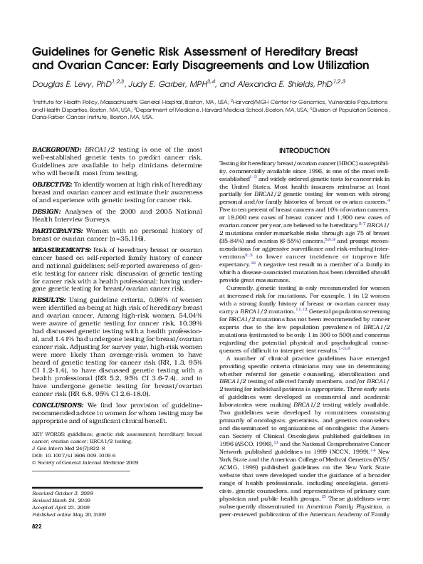Pdf Hereditary Cancer Risk Assessment And Genetic Testing In The