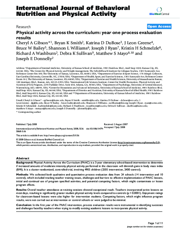 (PDF) Physical activity across the curriculum: year one process ...