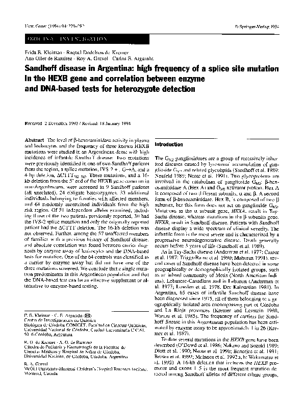 (PDF) Sandhoff disease in Argentina: high frequency of a splice site ...