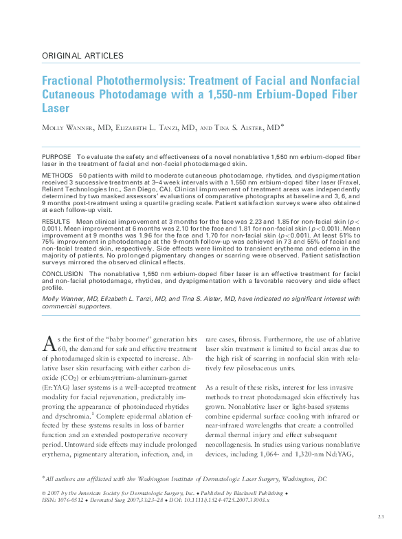 (PDF) Fractional Photothermolysis: Treatment of Facial and Nonfacial ...