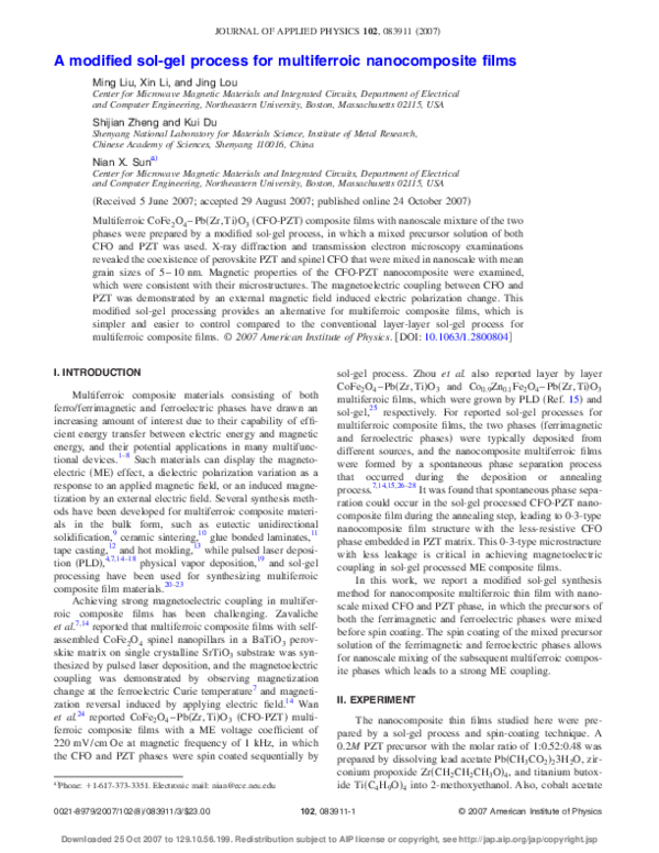 (PDF) A modified sol-gel process for multiferroic nanocomposite films