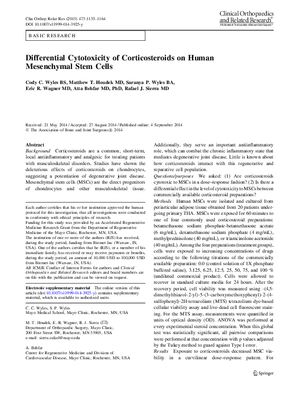 (PDF) Differential Cytotoxicity of Corticosteroids on Human Mesenchymal ...