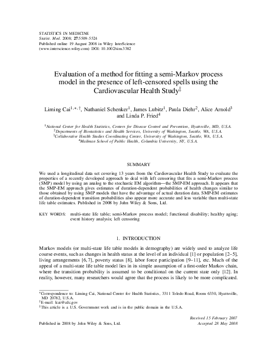 (PDF) Evaluation of a method for fitting a semi-Markov process model in the presence of left ...