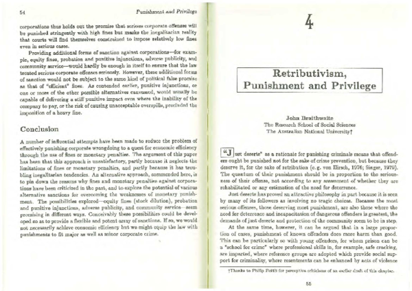 (PDF) Retributivism, Punishment and Privilege | John Braithwaite ...