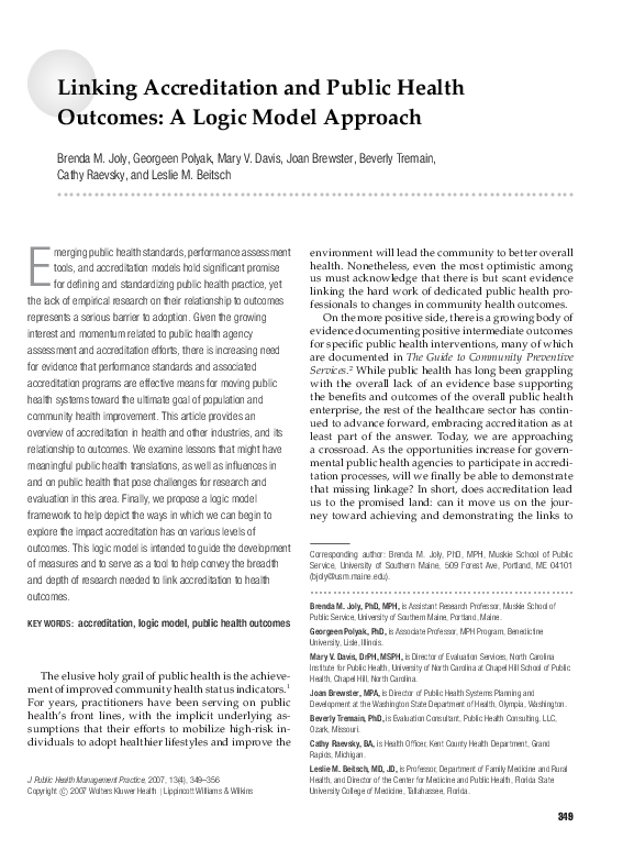 (PDF) Linking Accreditation and Public Health Outcomes