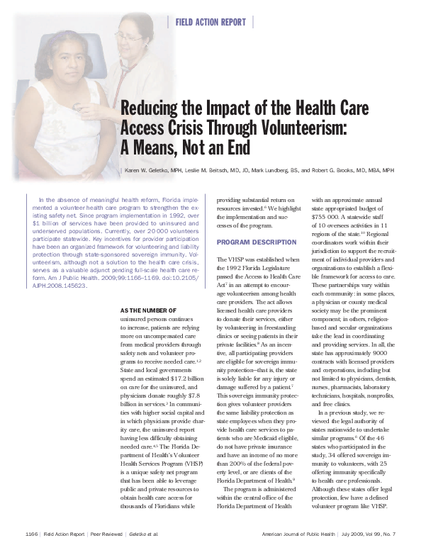 (PDF) Reducing the Impact of the Health Care Access Crisis Through ...