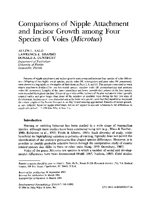 (PDF) Comparisons of nipple attachment and incisor growth among four species of voles (Microtus ...