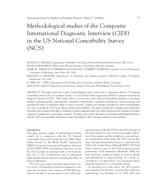 (PDF) Methodological studies of the Composite International Diagnostic ...